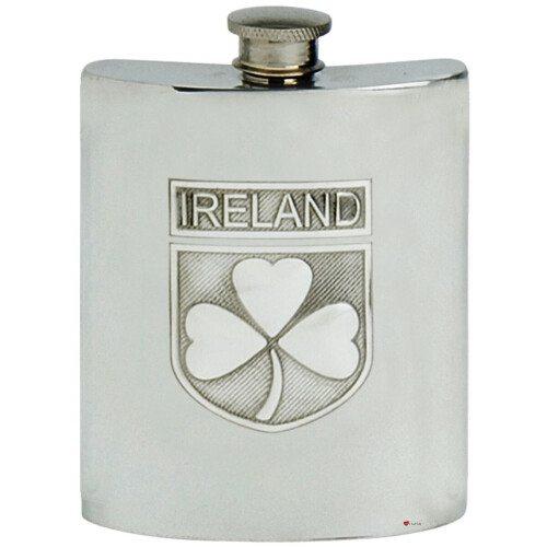 Pewter Hip Flask 6oz Traditional Irish Shamrock Shield Screw Top ...