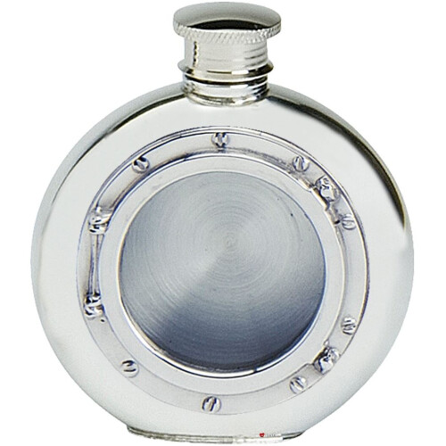 6oz Liquor Hip Flask Round with Clear Glass Ships Porthole Insert on OnBuy