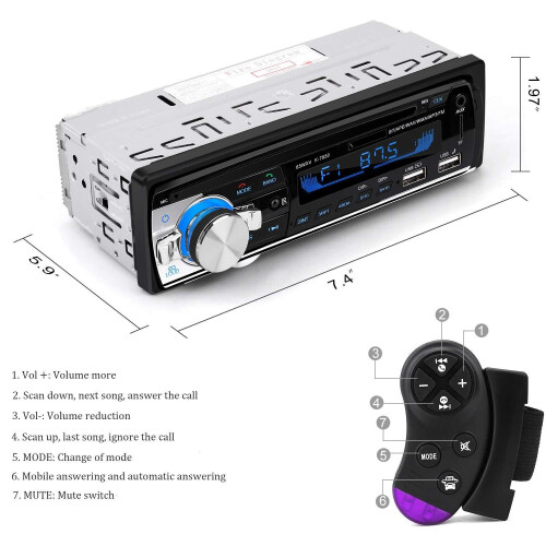 Car Radio Bluetooth Hands-Free, CENXINY 1 DIN Car Stereos with USB and MP3 Player, 4x65W FM ...