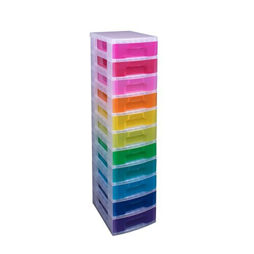 Really Useful 11 x 7 Litre Storage Tower Drawers, Clear Frame/Rainbow ...