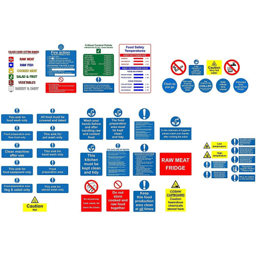 Kitchen safety signs full pack - 45 Qty Various self adhesive labels on ...