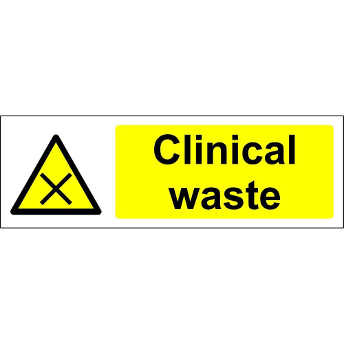 Warning Clinical waste safety sign - Self adhesive sticker 150mm x 50mm ...