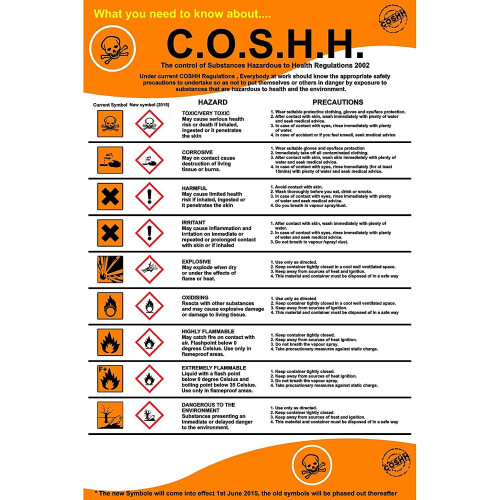 COSHH Regulations Chemical Safety Sign - 1.2mm Rigid Plastic 600mm x ...
