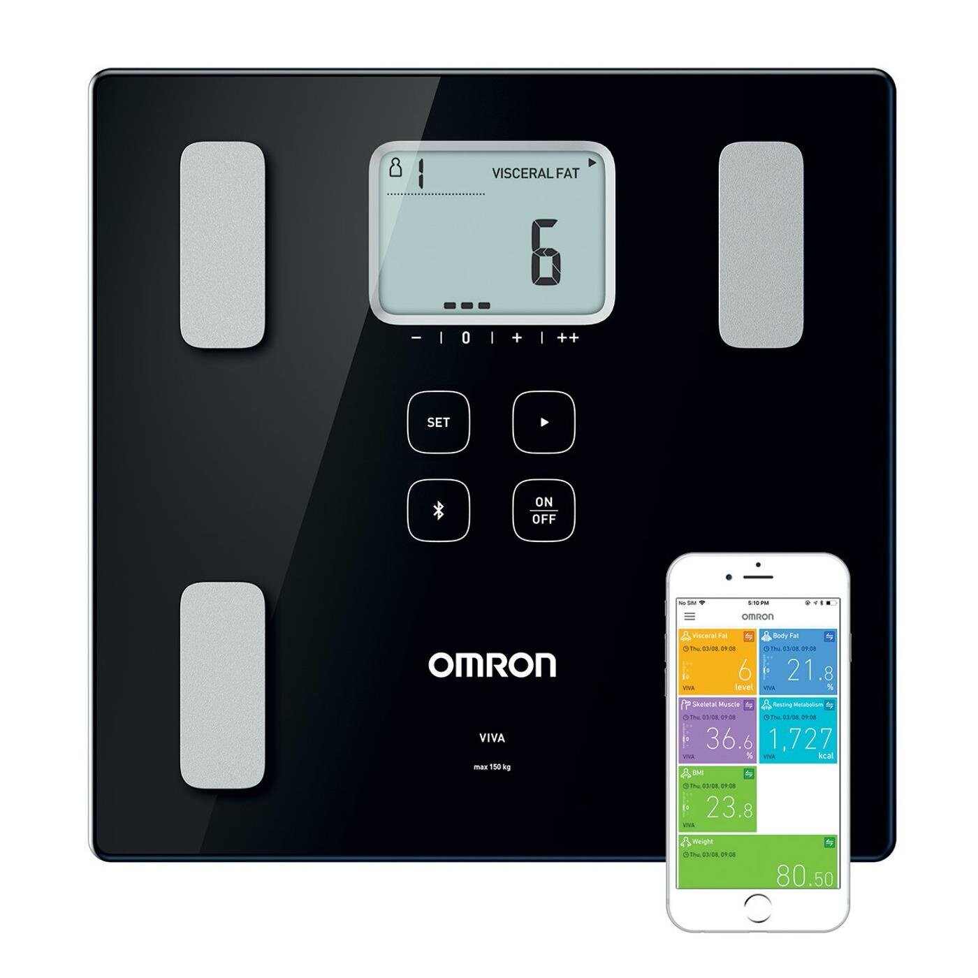OMRON VIVA Bluetooth Smart Scale Body Composition Monitor Body Fat ...