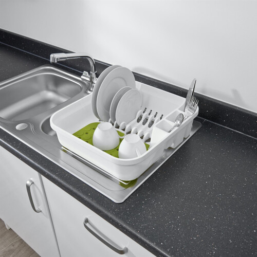 Addis Plastic Premium Dish Drainer White/Green, 38 x 41 x 11 cm on OnBuy