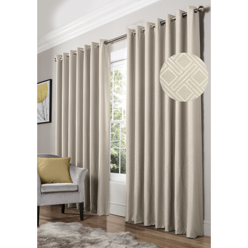 Diamond Blackout Eyelet Ring Top Cream Curtains 66" x 54" on OnBuy