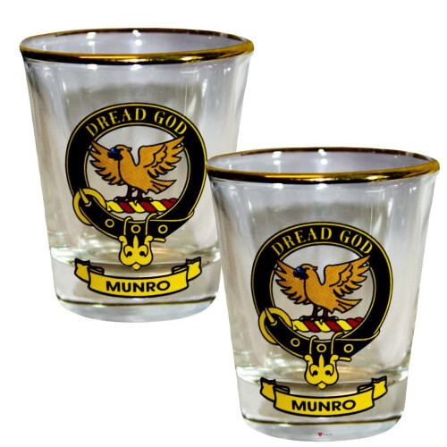 Shot Glass Munro Clan Crest Set of 2 Whisky Tots Scottish Made on OnBuy