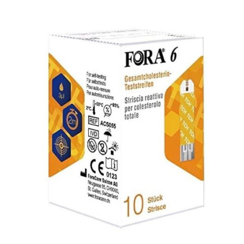 FORA 6 Total Cholesterol Strips - 10 Pack (For FORA 6 Connect Meter) on ...