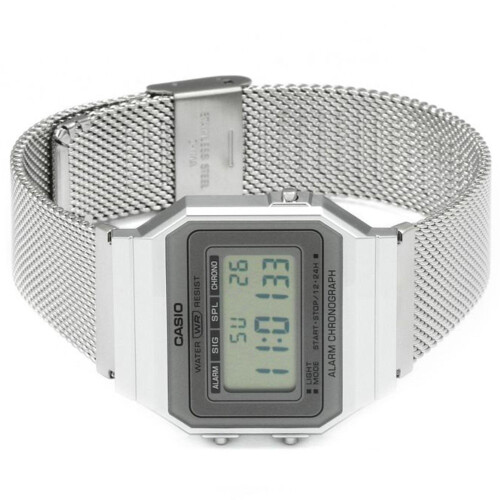 Casio Collection Quartz Digital LCD Dial Silver Mesh Stainless Steel ...