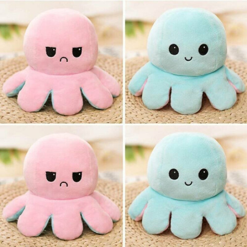 (Pink&Light Blue) Reversible Octopus Plush Toys Double-sided Flip ...