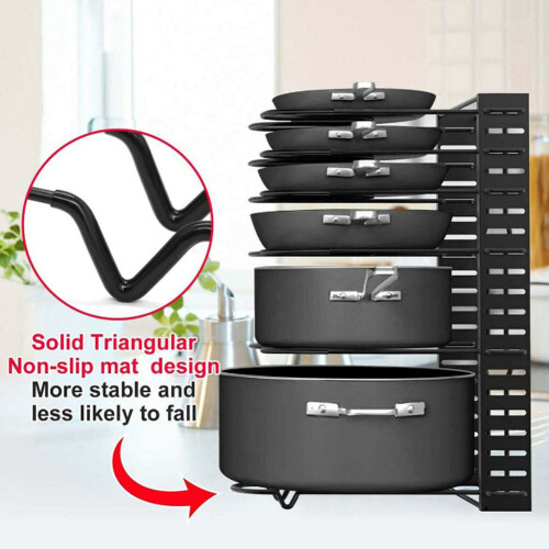 Kitchen Frying Pan Stand Pot Saucepan Lid Storage Rack Holder Cookware ...