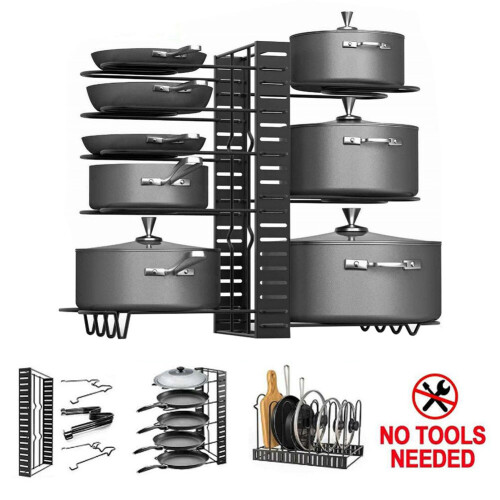 Kitchen Frying Pan Stand Pot Saucepan Lid Storage Rack Holder Cookware ...