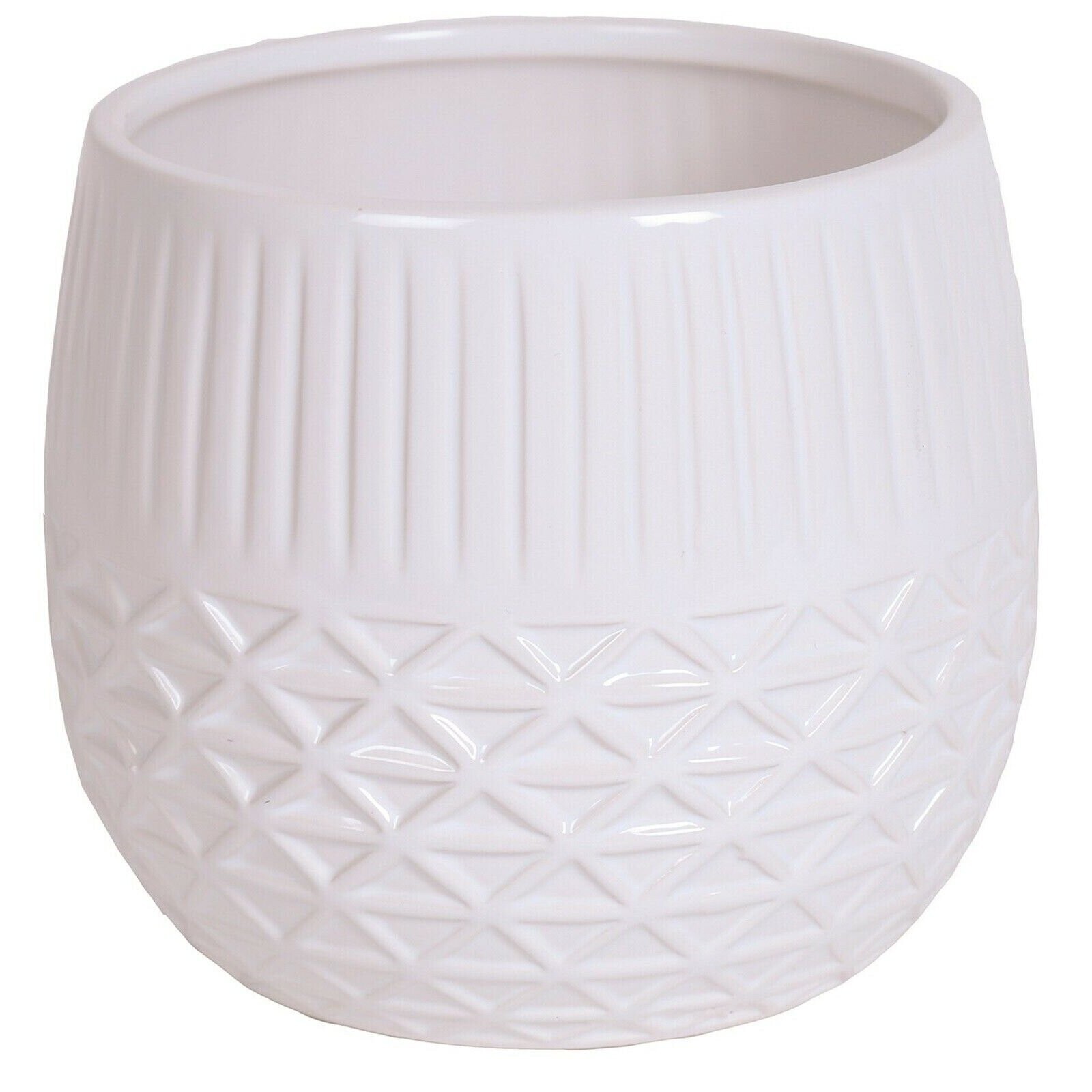 Round White Plant Pot Smart Ceramic Striped Planter 13.5cm Planter on OnBuy