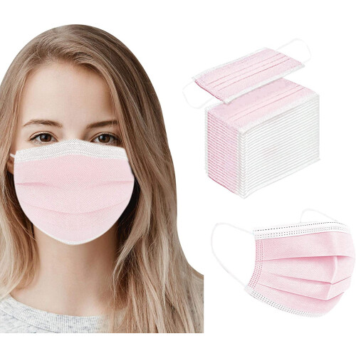 50 Pink Disposable Face Masks on OnBuy