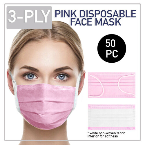50 Pink Disposable Face Masks on OnBuy