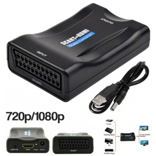 SCART to HDMI Adapter HD Video Audio Slap-up Converter USB Cable TV DVD ...