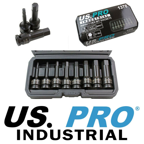 US PRO INDUSTRIAL 8 Piece 1/2" Impact Hex Allen Socket Bit Tool Set ...