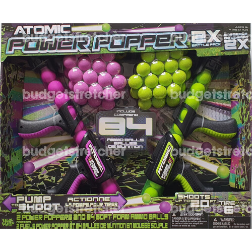 Atomic Power Popper 2 Gun Set + 84 Soft Foam Balls - Indoor Outdoor ...