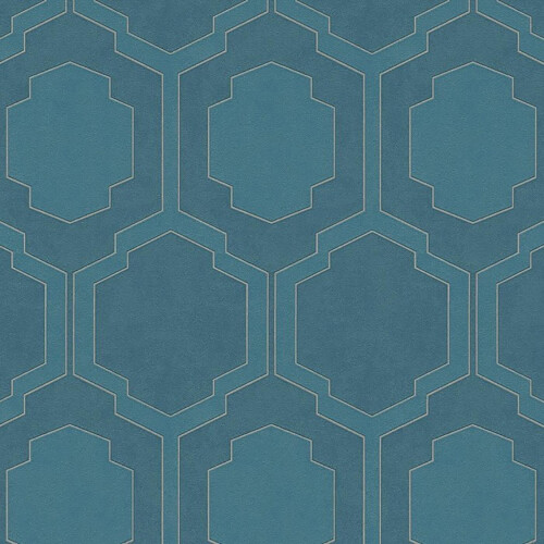 A.S Creation Art Deco Tiles Teal Blue Metallic Silver Wallpaper Vinyl ...