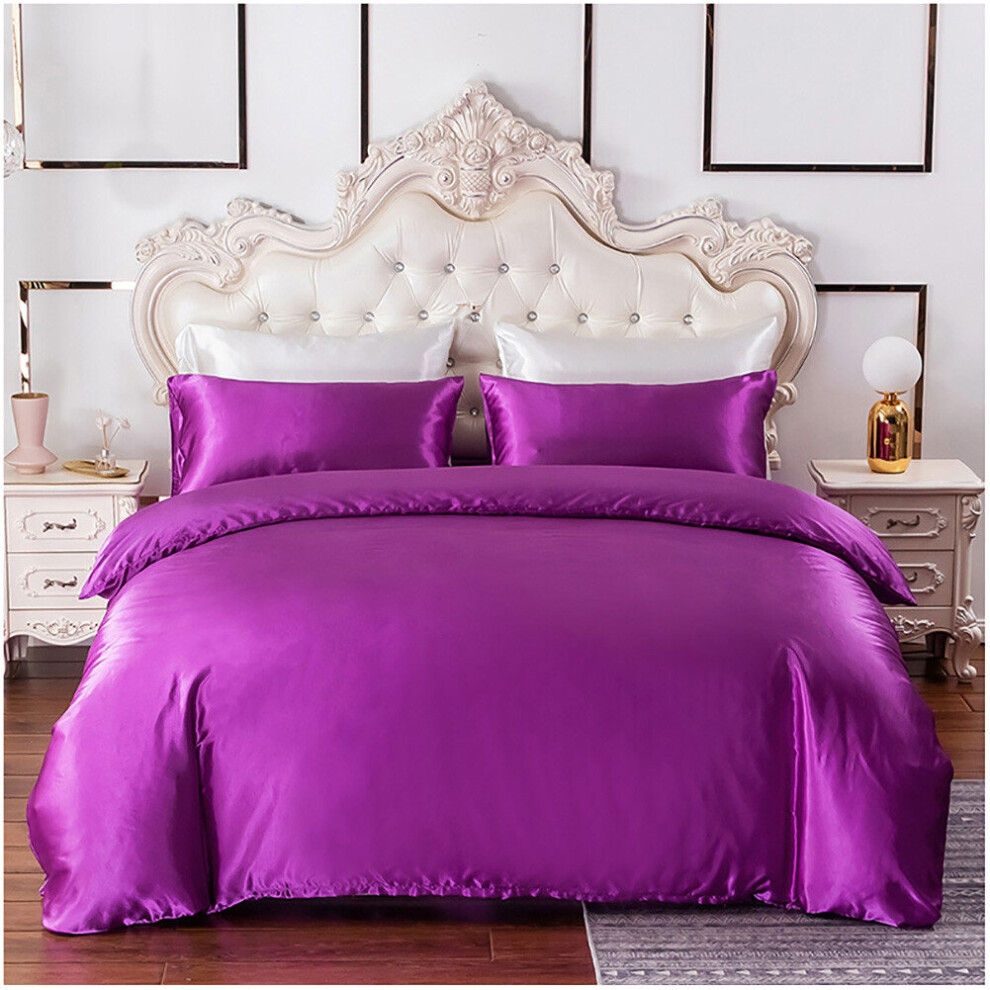 Purple King 220x240cm Silky Soft Satin Duvet Cover Set Solid Color Microfiber 3 Piece Bedding Sets on OnBuy