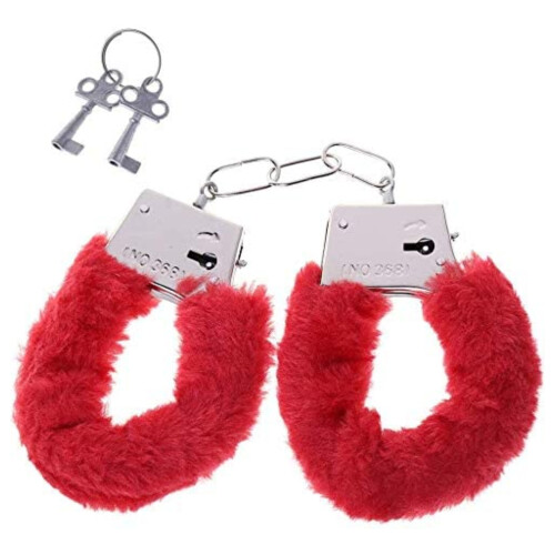 (Red Handcuff) Furry Fluffy Handcuffs Fancy Dress Hen Night Party on OnBuy