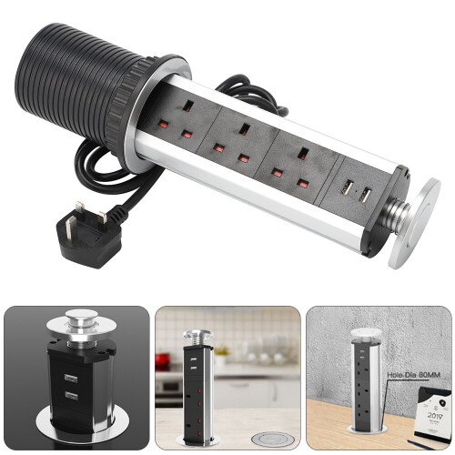 1.9M Pop Up Socket Aluminum alloy 3 Socket USB Safety Switch on OnBuy