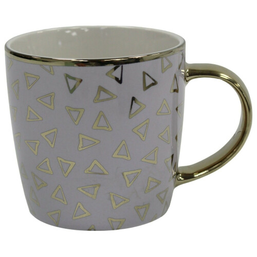 Set of 4 Bone China Coffee Mugs Mauve Mug & Gold Triangles & Gold Rim ...