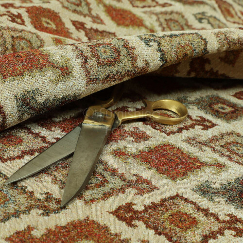 White Orange Green Traditional Tile Geometric Pattern Jacquard ...