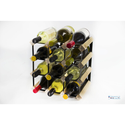 Classic 12 bottle pine wood and black metal wine rack ready assembled ...