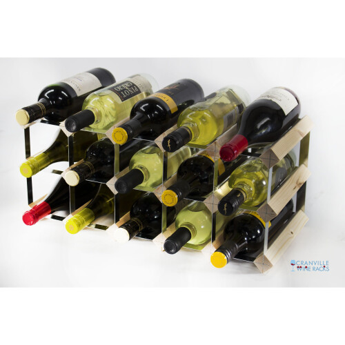 Classic 15 bottle pine wood and galvanised metal wine rack self ...