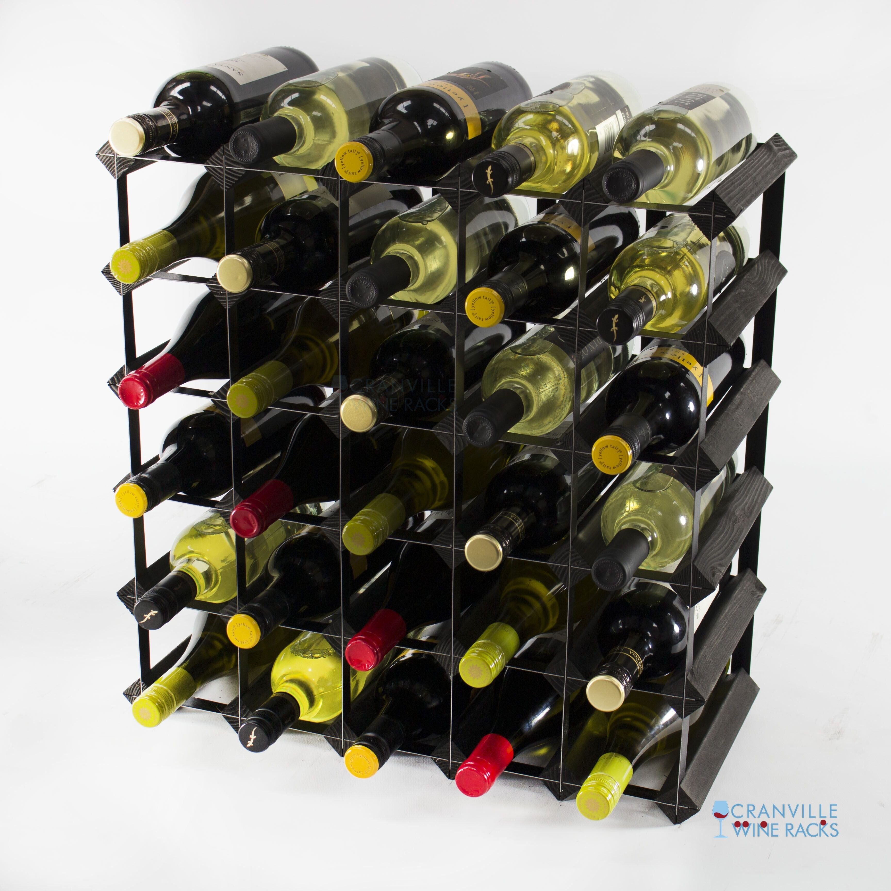 Classic 30 bottle black stained wood and black metal wine rack ready ...