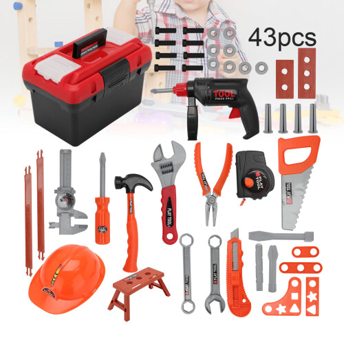 43pcs Childrens boys toy work bench tools hard hat role play builders ...