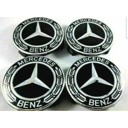 MERCEDES BLACK ALLOY WHEEL CENTRE CAPS A B C E S CLASS AMG 75MM on OnBuy