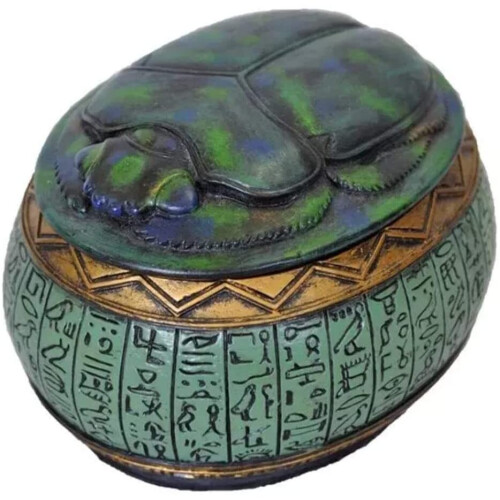 4 Inch Hand Painted Resin Jewelry Box with Egyptian Scarab and Symbols ...