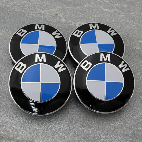 BMW ALLOY WHEELS BLUE CENTER CAPS SET (4) Face 60mm Clip 58mm on OnBuy