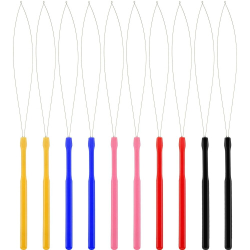 10 Pack Hair Extension Loop Needle Threader Pulling Hook Tool and Bead ...