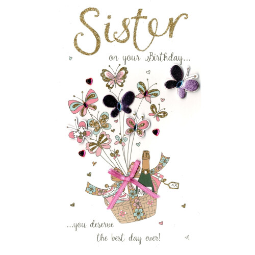 Sister On Your Birthday Greeting Card Hand Finished Champagne Range