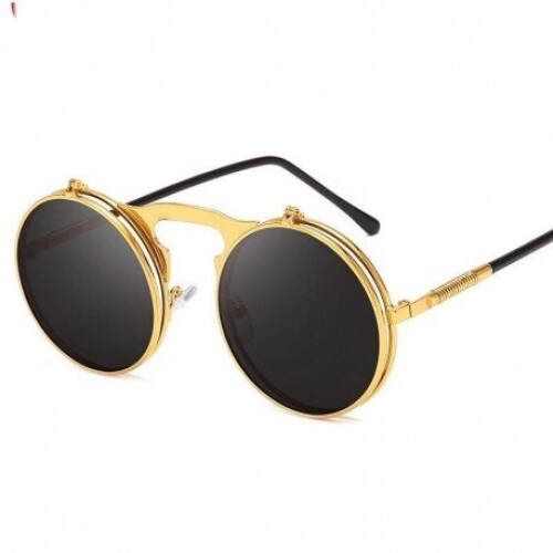 (C3) Unisex Retro Steampunk Sunglasses Flip Up Green Yellow Red Round ...