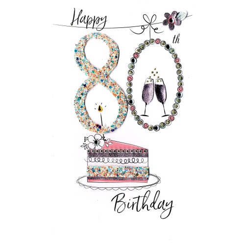 Female Happy 80th Birthday Greeting Card Hand Finished Champagne Range