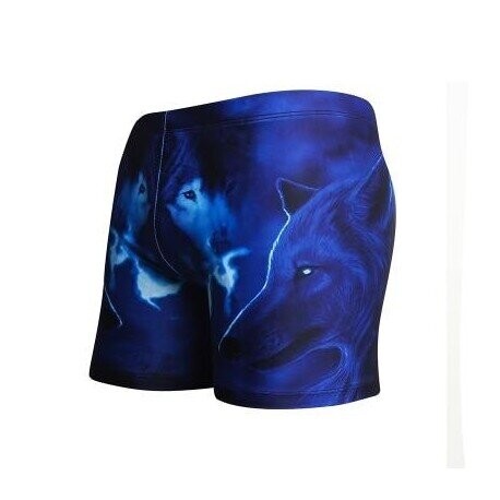 (Fit 75, No.2) Wolf Print Men Swimwear Swimming Trunks Push Up Bathing ...