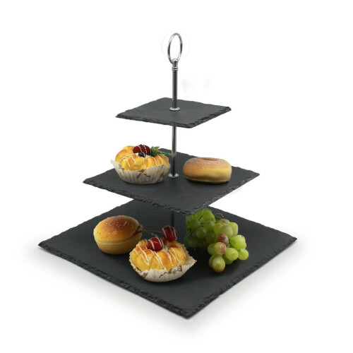 Slate 3 Tier Wedding Cake Stand Square Tiered Serving Display Stand on ...