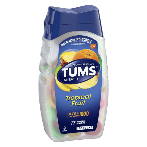 Tums Calcium Carbonate Antacid, Tropical Fruit, Ultra Strength 1000, 72 ...