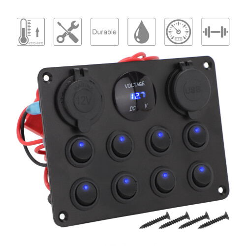 8 Gang Campervan LED Light Switch Control Panel Voltmeter USB Charger ...