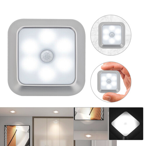 6 LED Motion Sensor Lights PIR Wireless Night Light Stair Lamp Battery ...