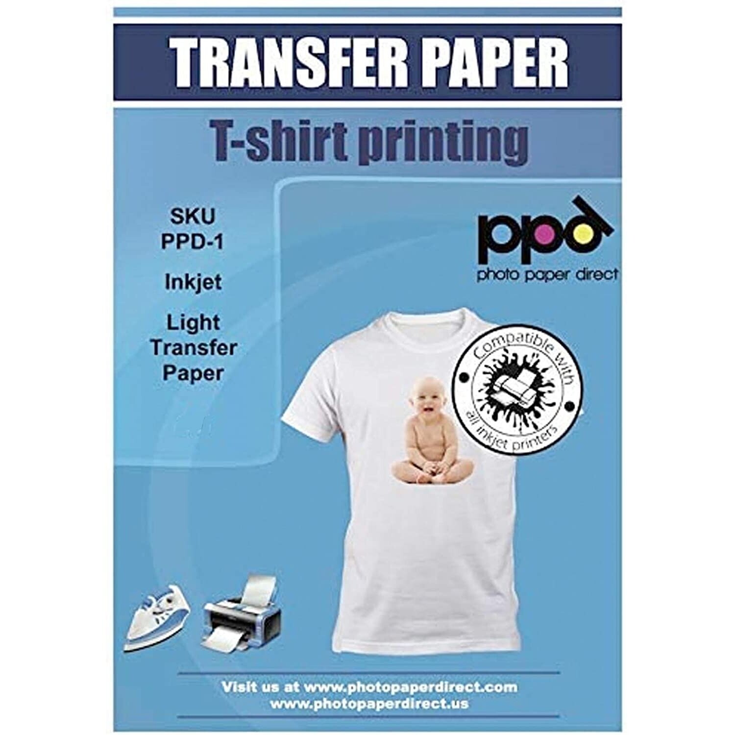 PPD Inkjet PREMIUM Iron on Transfer paper A4 for white an light colour ...