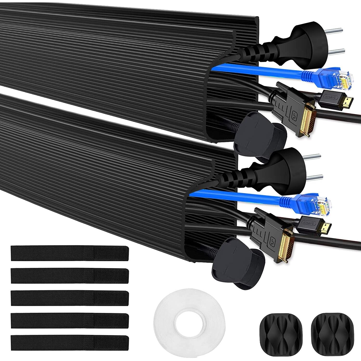 2 Packs J Channel Cable Raceway Black Cable Trunking Hiding Wall Mount ...