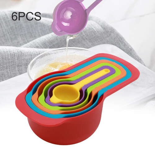 6x Stackable Mixing Bowl Nesting Rainbow Colors Measuring Cups Spoons ...