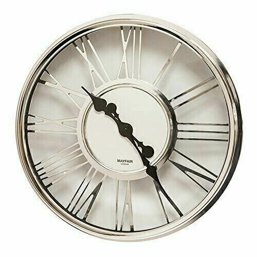 Modern Chrome Mayfair & Co Roman Numeral Round Large 17" Wall Clock on ...