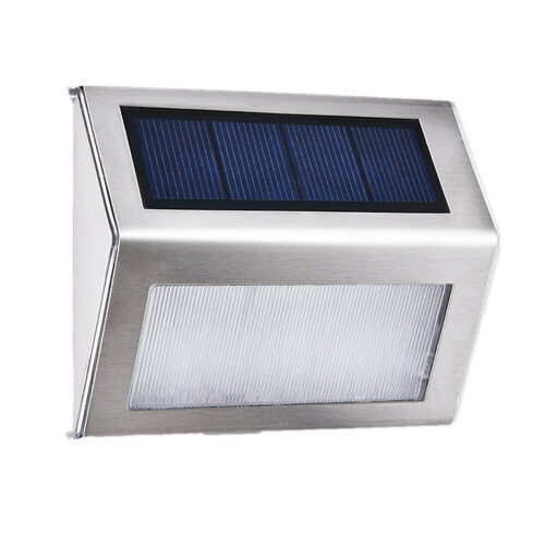 2 Pcs 3LEDs Stainless Steel Solar Wall Light for Outdoor Stairs Courtyard Halfpace Road warm ...