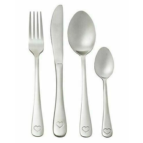 16 Piece Silver Stainless Steel Cutlery Set Forks Spoons Love heart ...